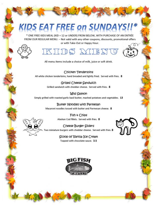 Kid’s Take Out Menu | Big Fish Grill
